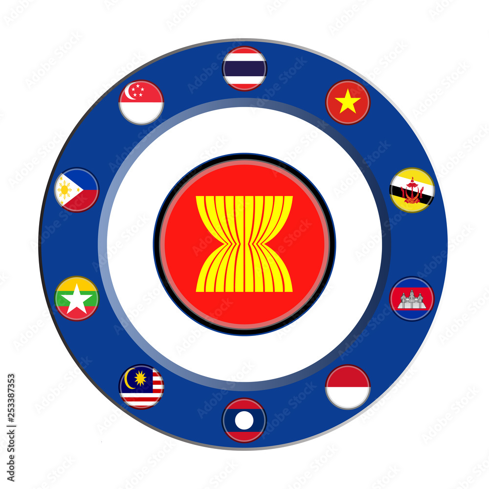 Countries members of Southeast Asia around Emblem in design of circle ...