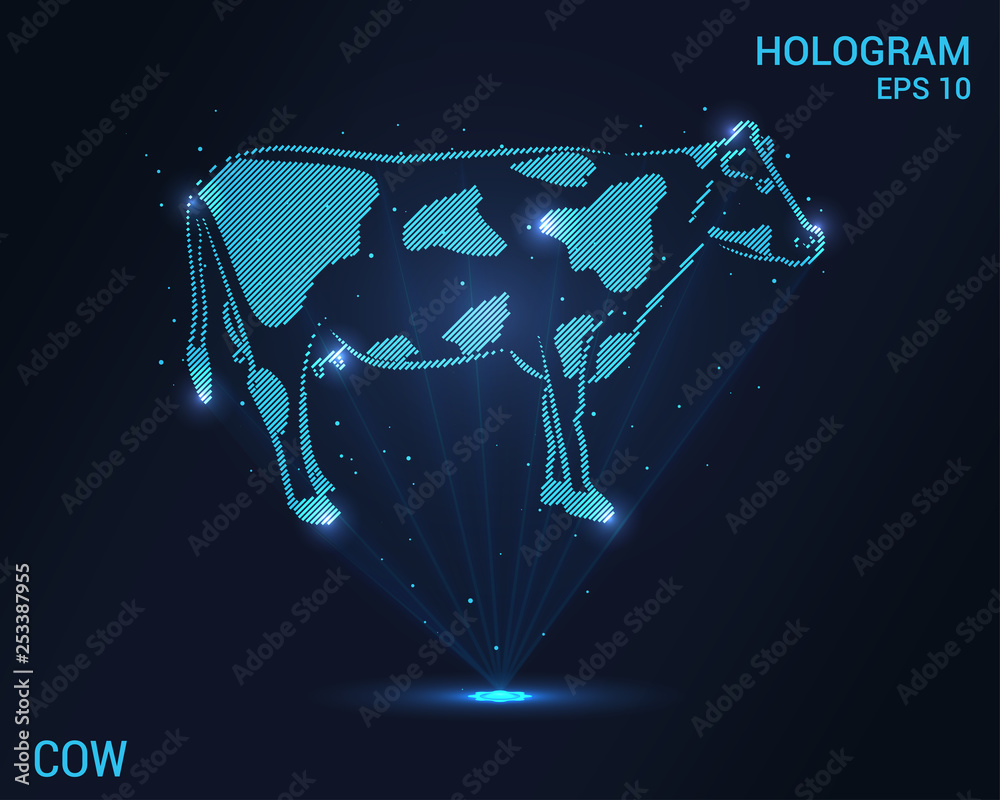 Cow hologram. Digital and technological background of the cow ...