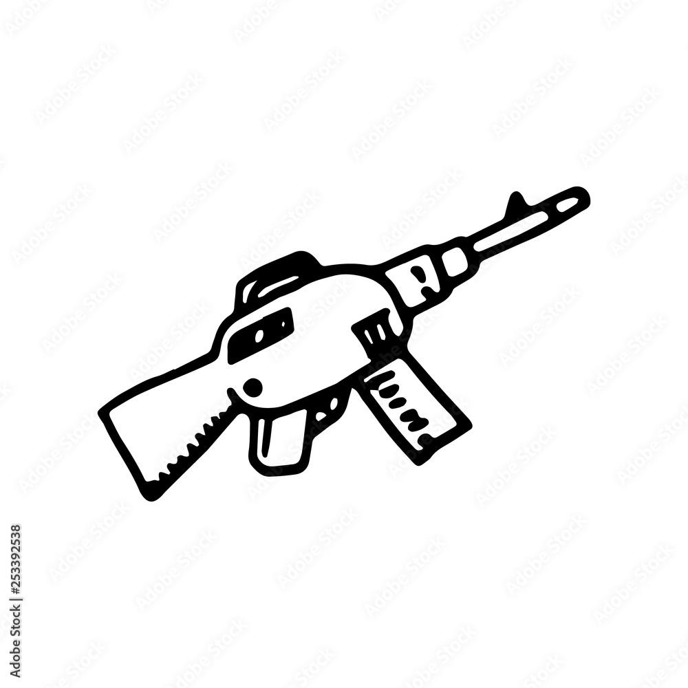 Hand Drawn machine gun doodle. Sketch style icon. Military decoration ...