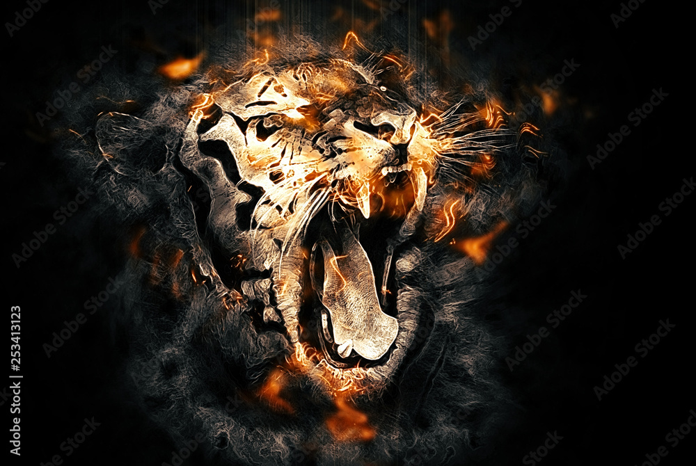 Stockillustratie tiger glowing painted strokes texture orange colors ...