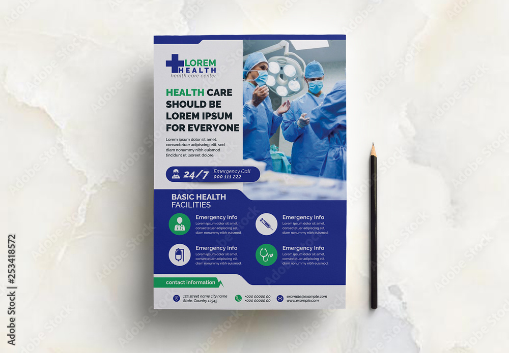 Medical Flyer Layout with Green and Blue Accents Stock Template | Adobe ...