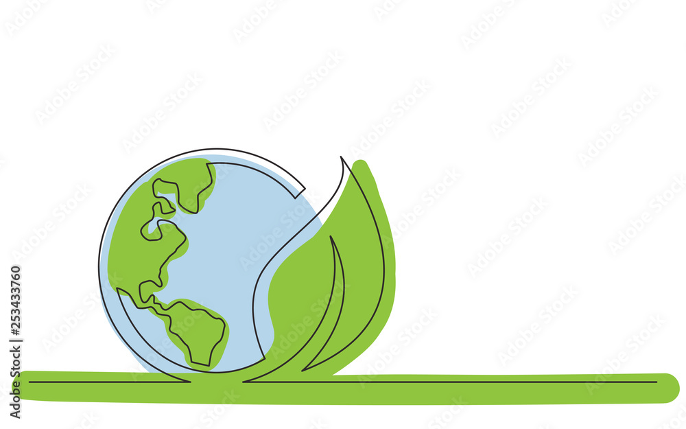 continuous line concept sketch drawing of green energy planet earth ...