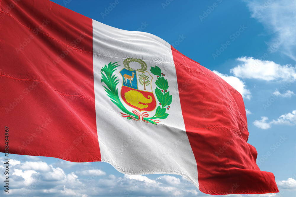 Peru flag waving sky background 3D illustration Stock Illustration ...