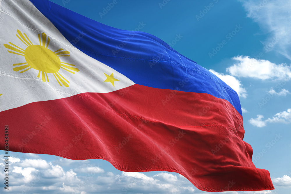 Philippines flag waving sky background 3D illustration Stock ...