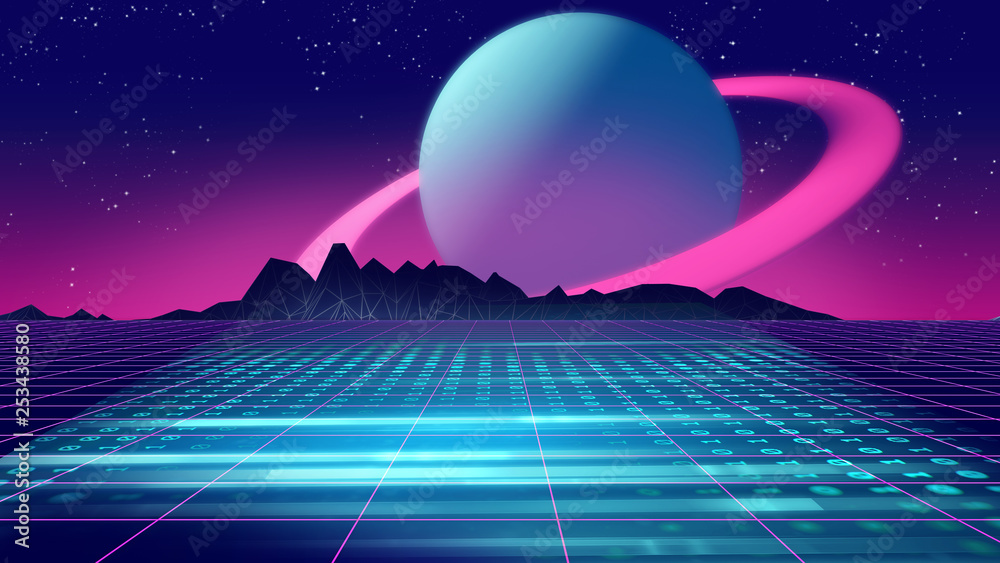 Retro futuristic background 1980s style 3d illustration. Stock ...