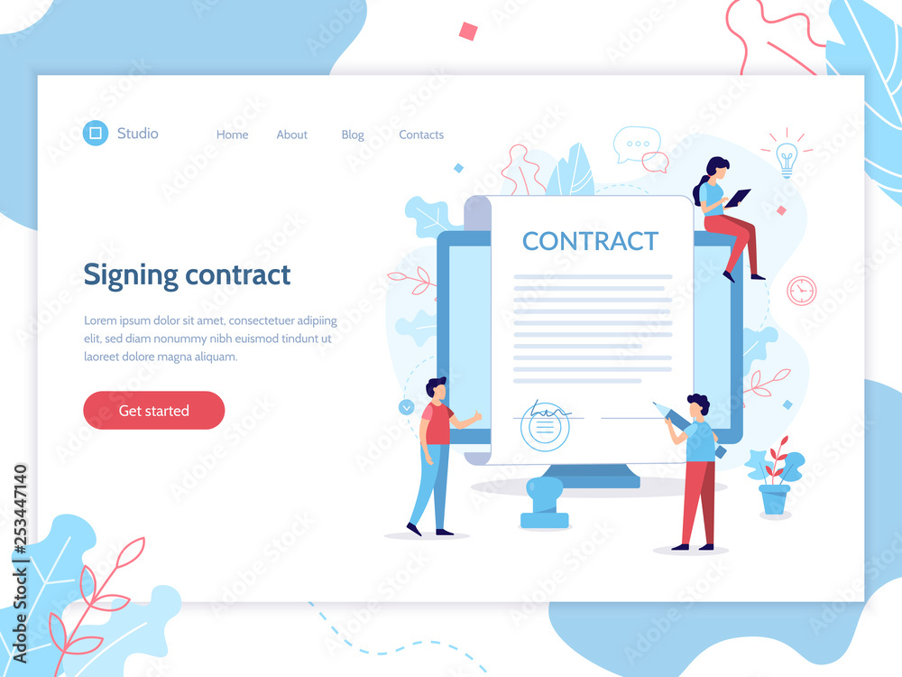 Signing contract. Bussines concept. Web banner design template. Flat ...
