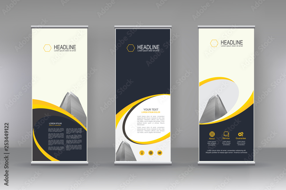 Vector vertical banner. Banner design in three different shape with ...