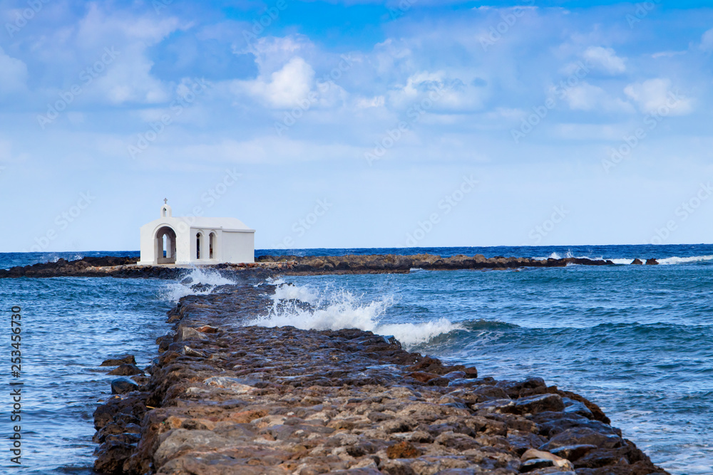 Agios Nikolaos Chapel, Georgioupoli, Crete, Greece the white chapel is ...