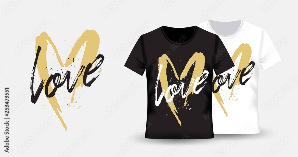 T-shirt and apparel trendy design. Love with hand drawn heart ...