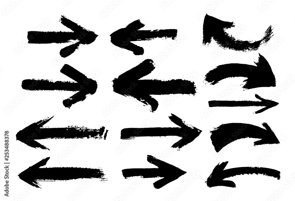 Set of Hand drawn arrows. Grunge texture. Freehand drawing. Vector ...