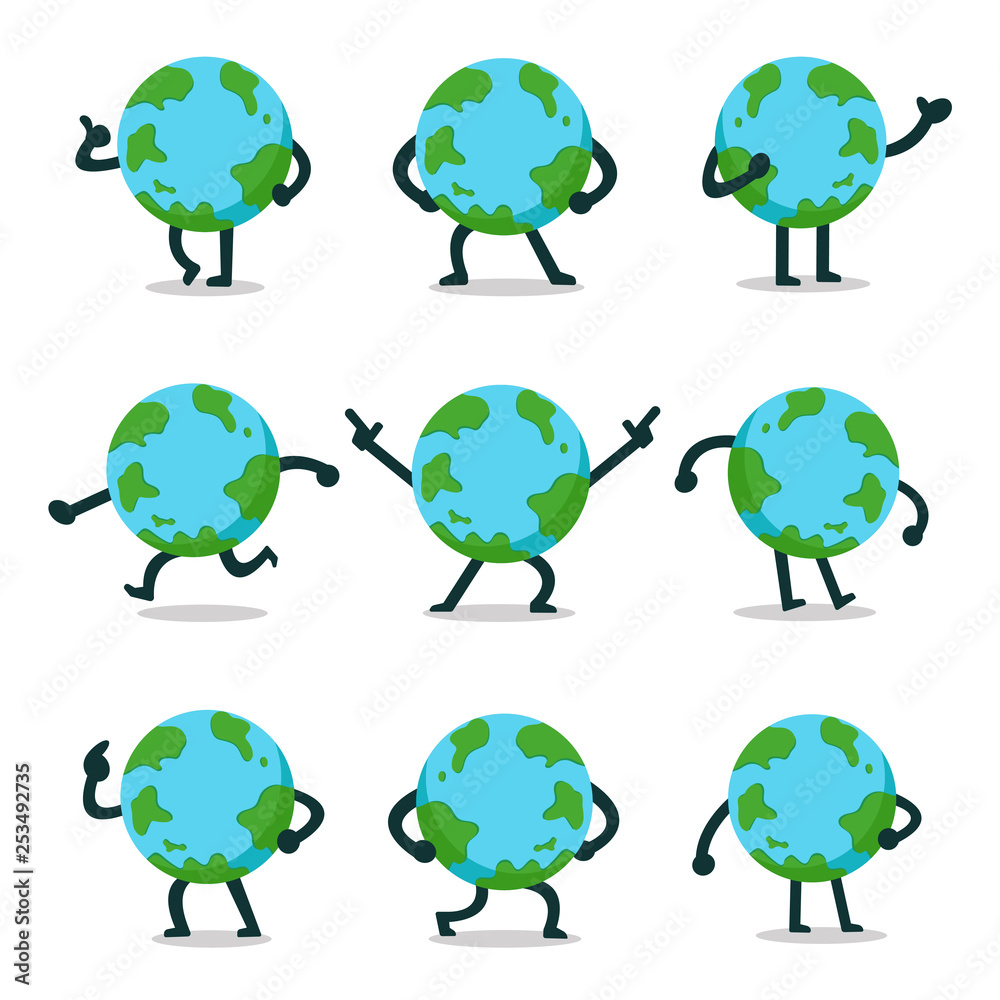 Cartoon earth character poses set for design. Stock Vector | Adobe Stock