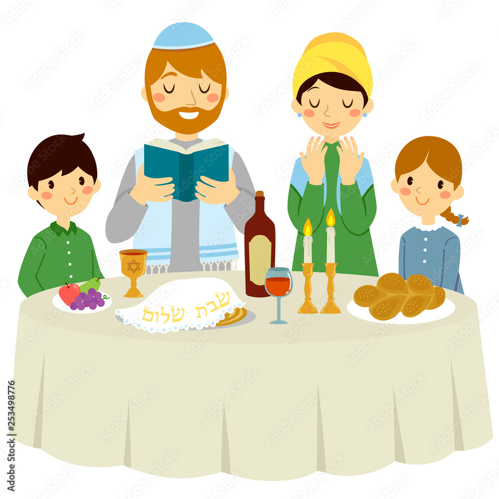 Jewish family having a Shabbat dinner with a traditional Kiddush Stock ...