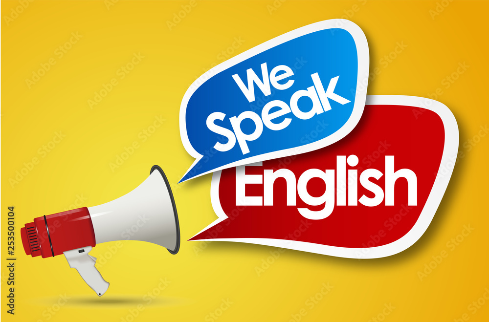 we speak English word and megaphone Stock Photo | Adobe Stock