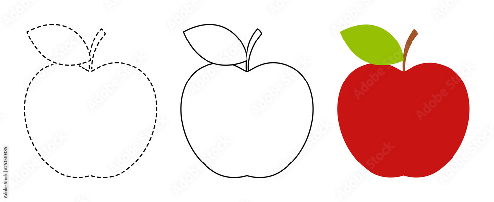 Apple to be colored and trace line educational game for kids Stock ...