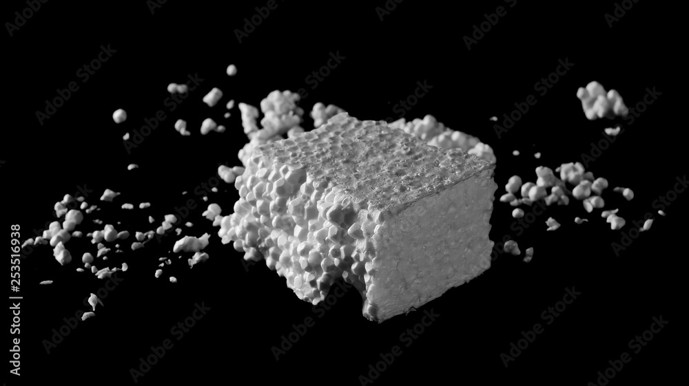 Crumbled styrofoam isolated on black background Stock Photo | Adobe Stock
