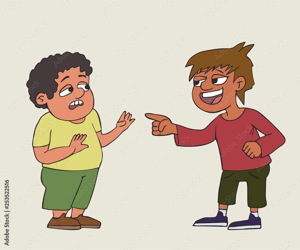 cartoon boy mocking fat kid Stock Vector | Adobe Stock