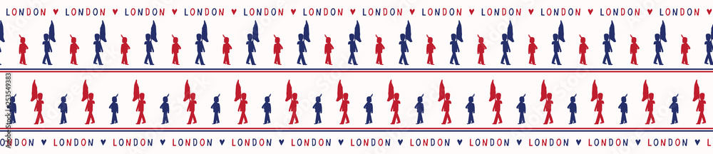 Sketchy London Royal Guard seamless vector border pattern. Famous ...