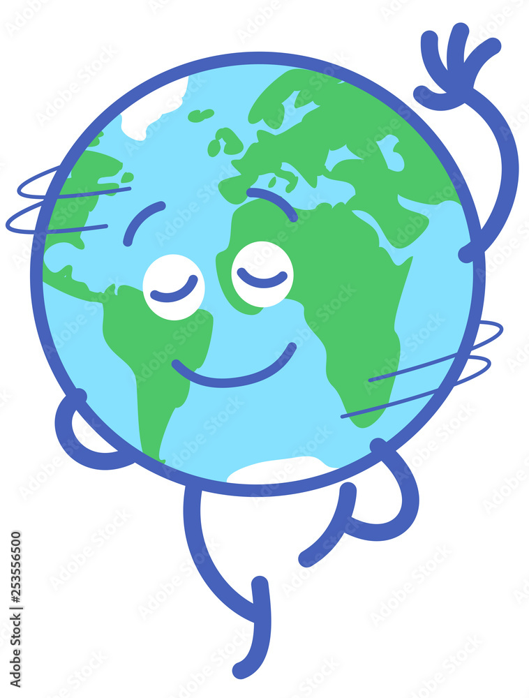 Planet Earth in minimalist cartoon style feeling joyful while ...