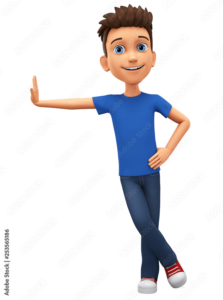 Cartoon character leaning against a white background. 3d rendering ...