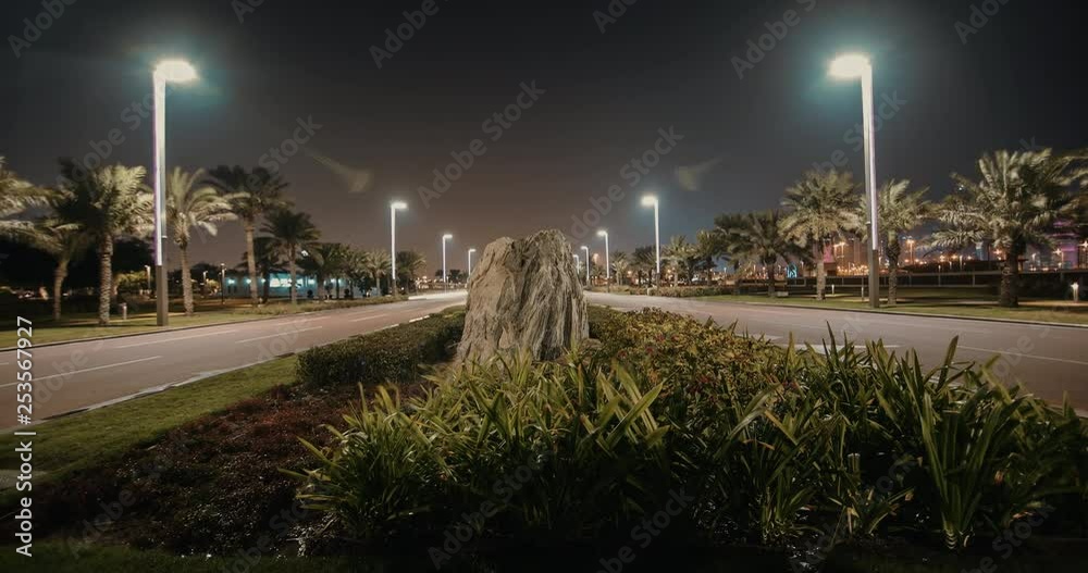 The skyline of Doha. Doha at night Time-lapse, Qatar. Wide shot, Modern ...