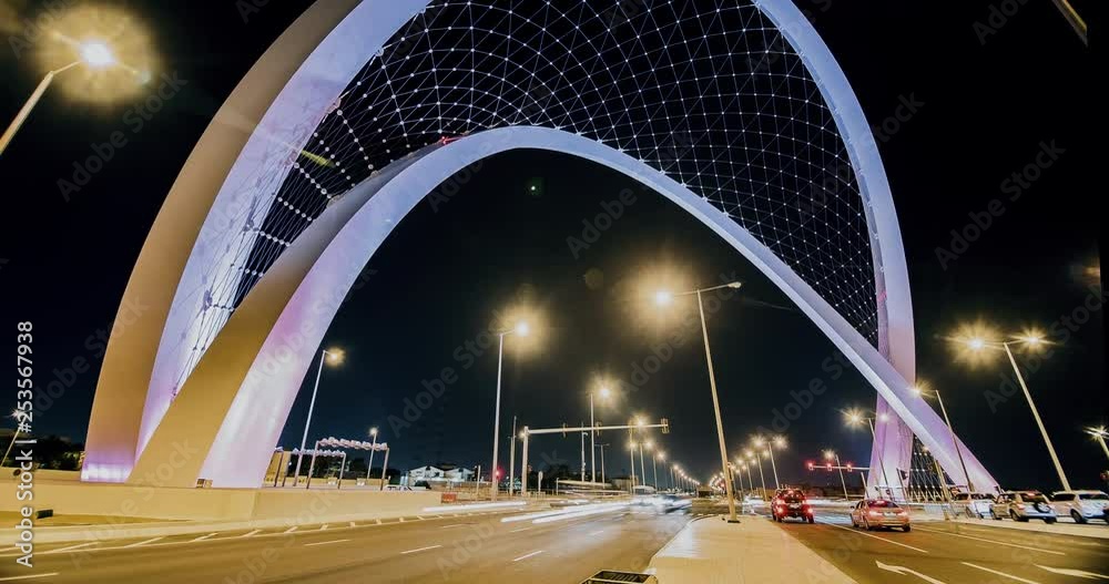The skyline of Doha. Doha at night Time-lapse, Qatar. Wide shot, Modern ...