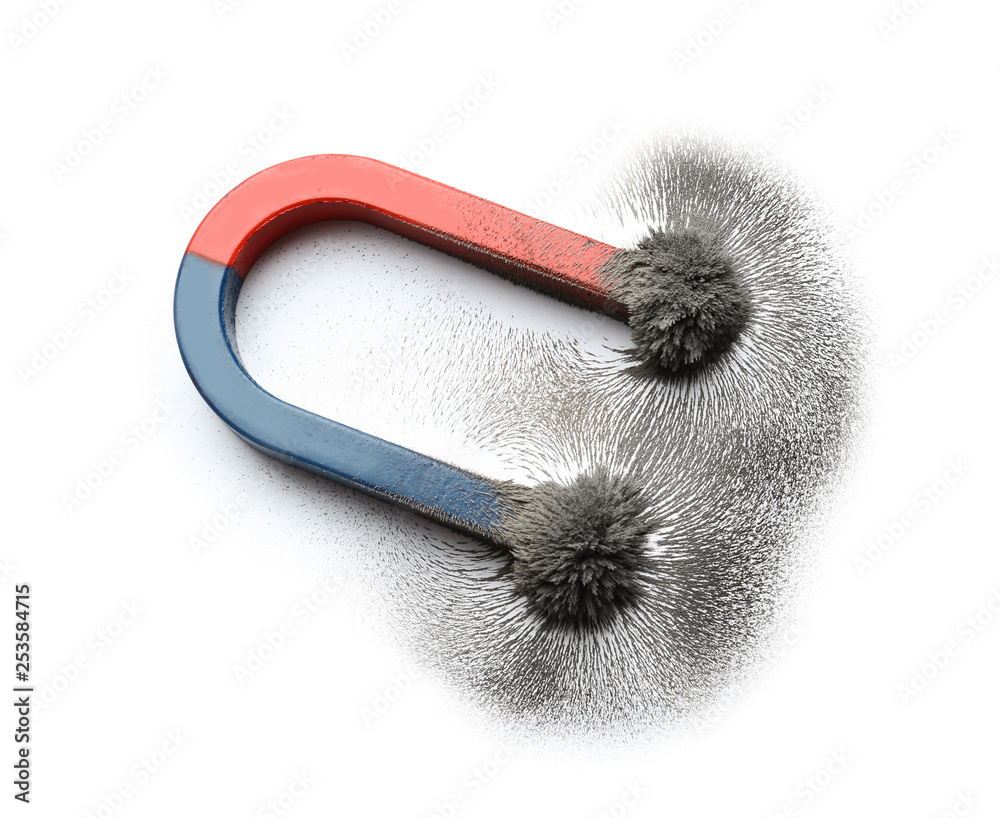 Magnet with iron powder on white background, top view Stock Photo ...