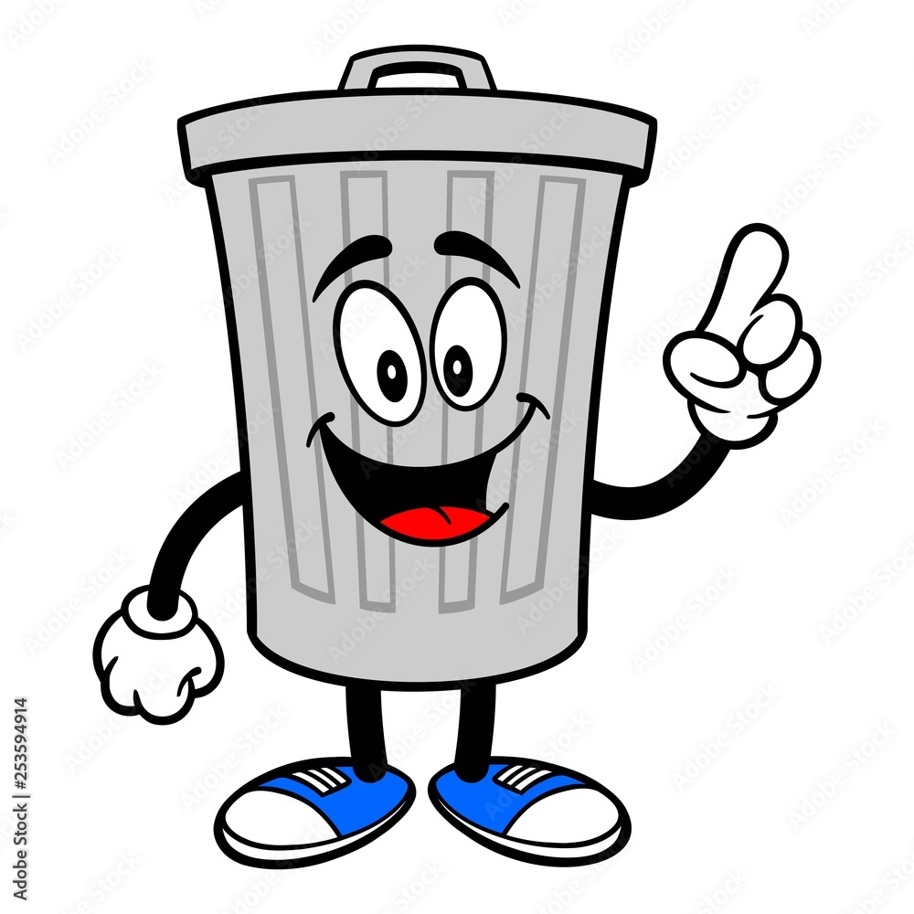 Trash Can Mascot Pointing - A vector cartoon illustration of a aluminum ...