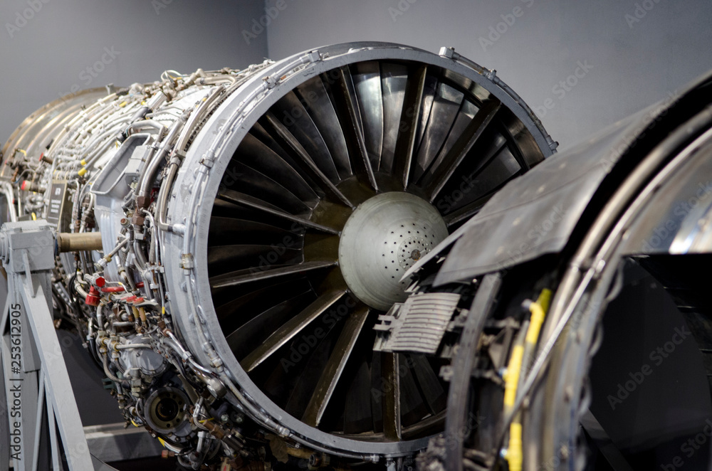 Dual turbojet engine for Ukrainian aircraft up-close Stock Photo ...