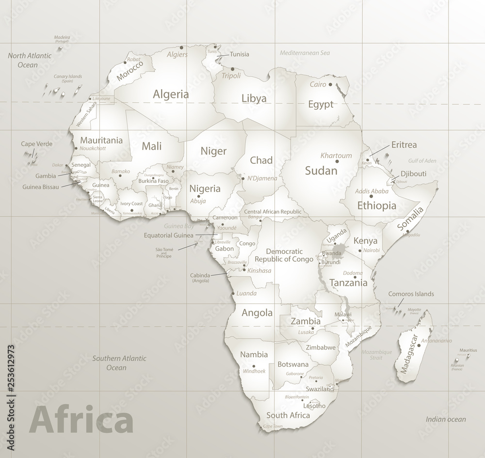 Africa map colorful, new political detailed map, separate individual ...