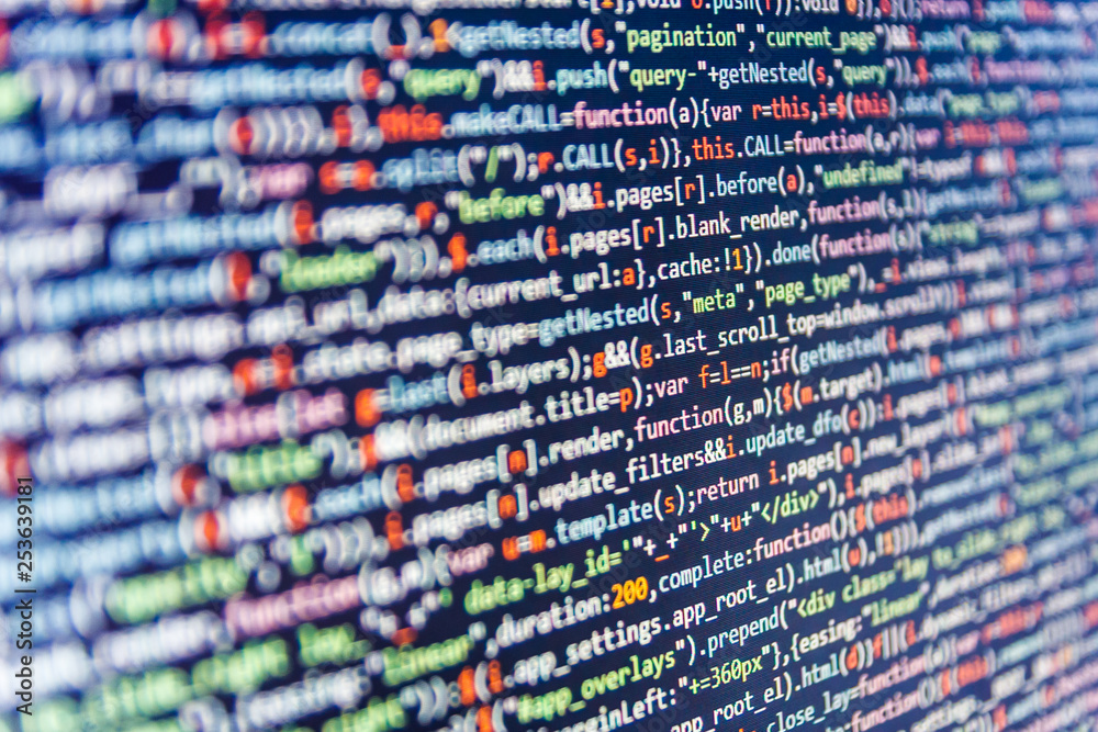 Application binary code. Web programming and bracket technology background. Programming on ...