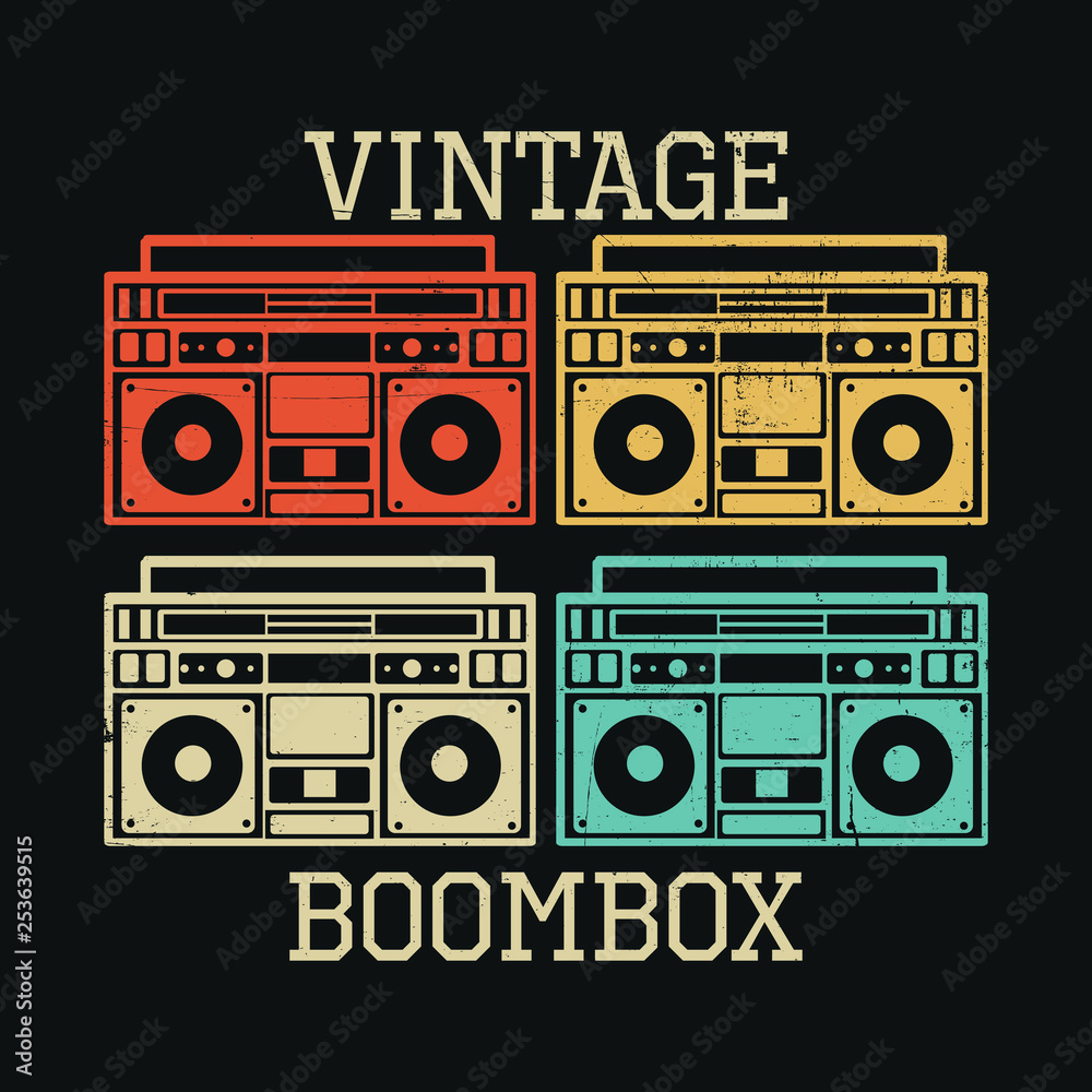 vintage boombox retro style distressed music poster Stock Vector ...