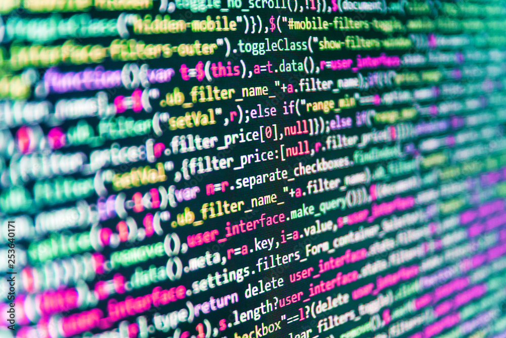 Abstract technology background. Software and PHP and field. Javascript abstract computer script ...