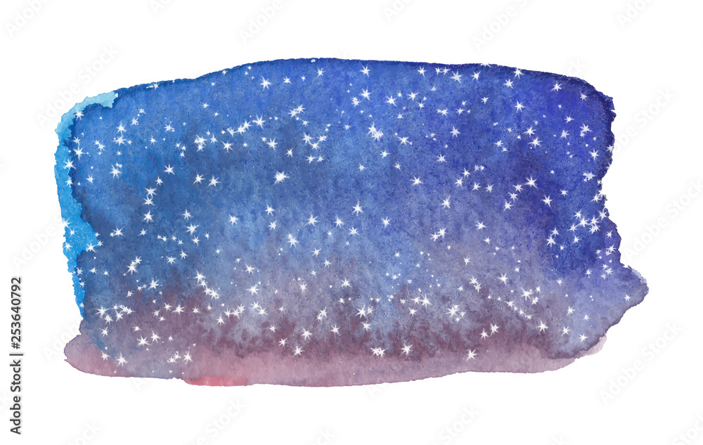 Blue and purple watercolor sky with stars. Vector illustration. Stock ...