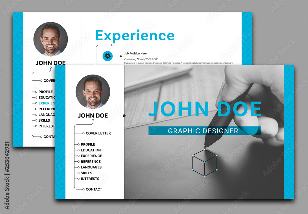 Interactive PDF Resume Layout with Blue Accents Stock Template | Adobe ...