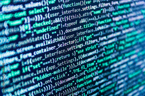 Creative Js HTML5 closeup set on background. Software data concept element. Programming code ...