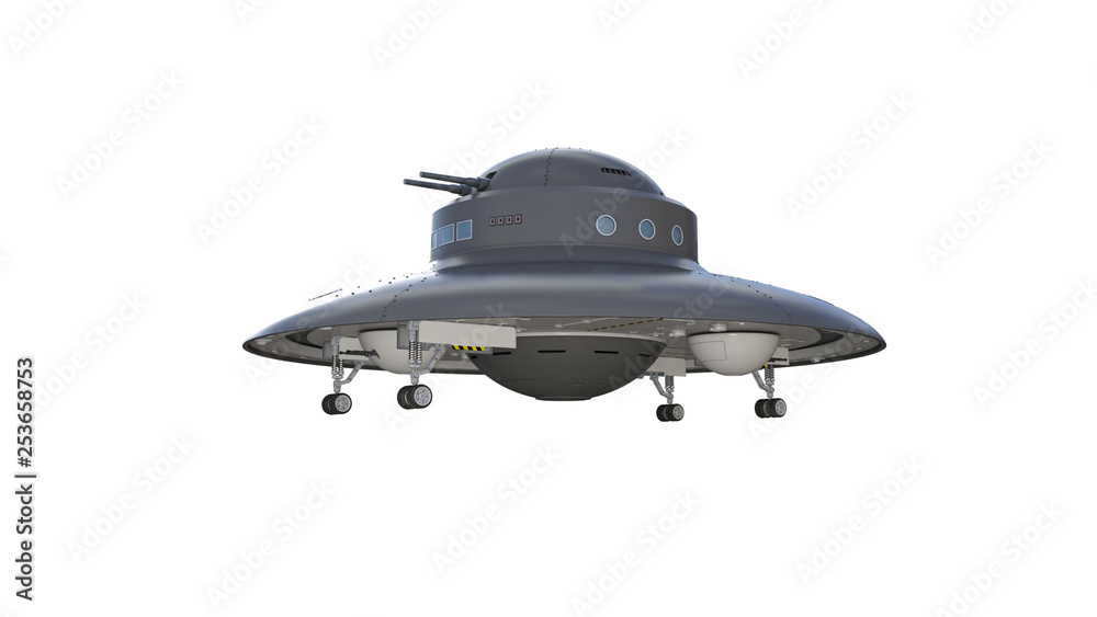 Retro UFO Spaceship, vintage flying saucer, spacecraft isolated on ...