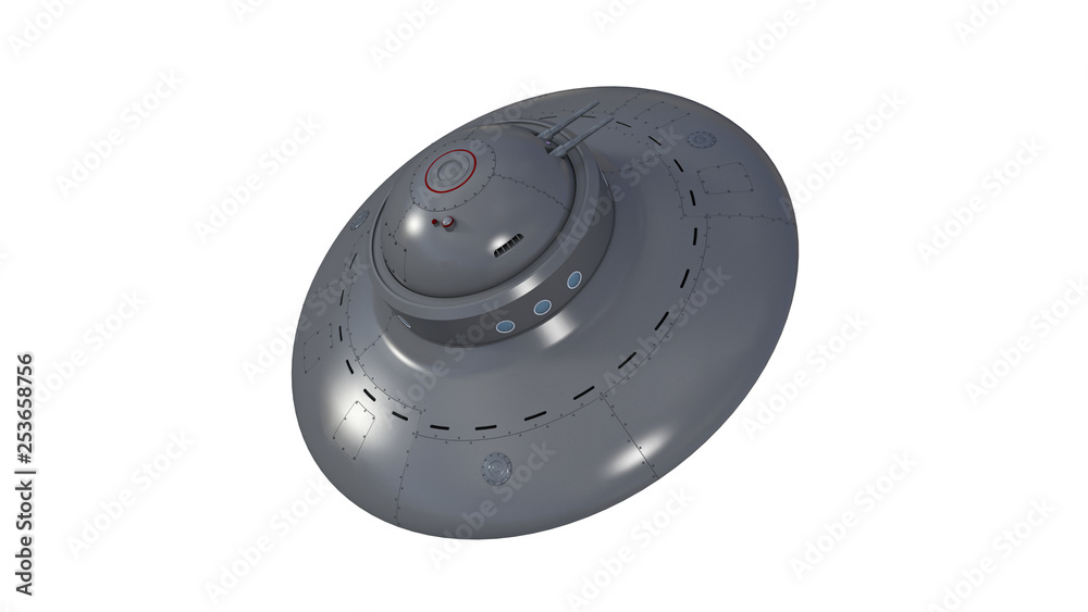 Retro UFO Spaceship, vintage flying saucer, spacecraft isolated on ...