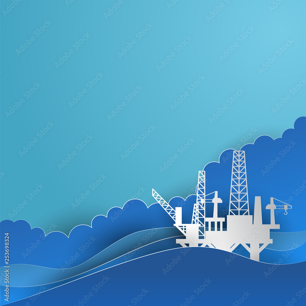 drilling rig for oil production platform in offshore paper art. vector ...