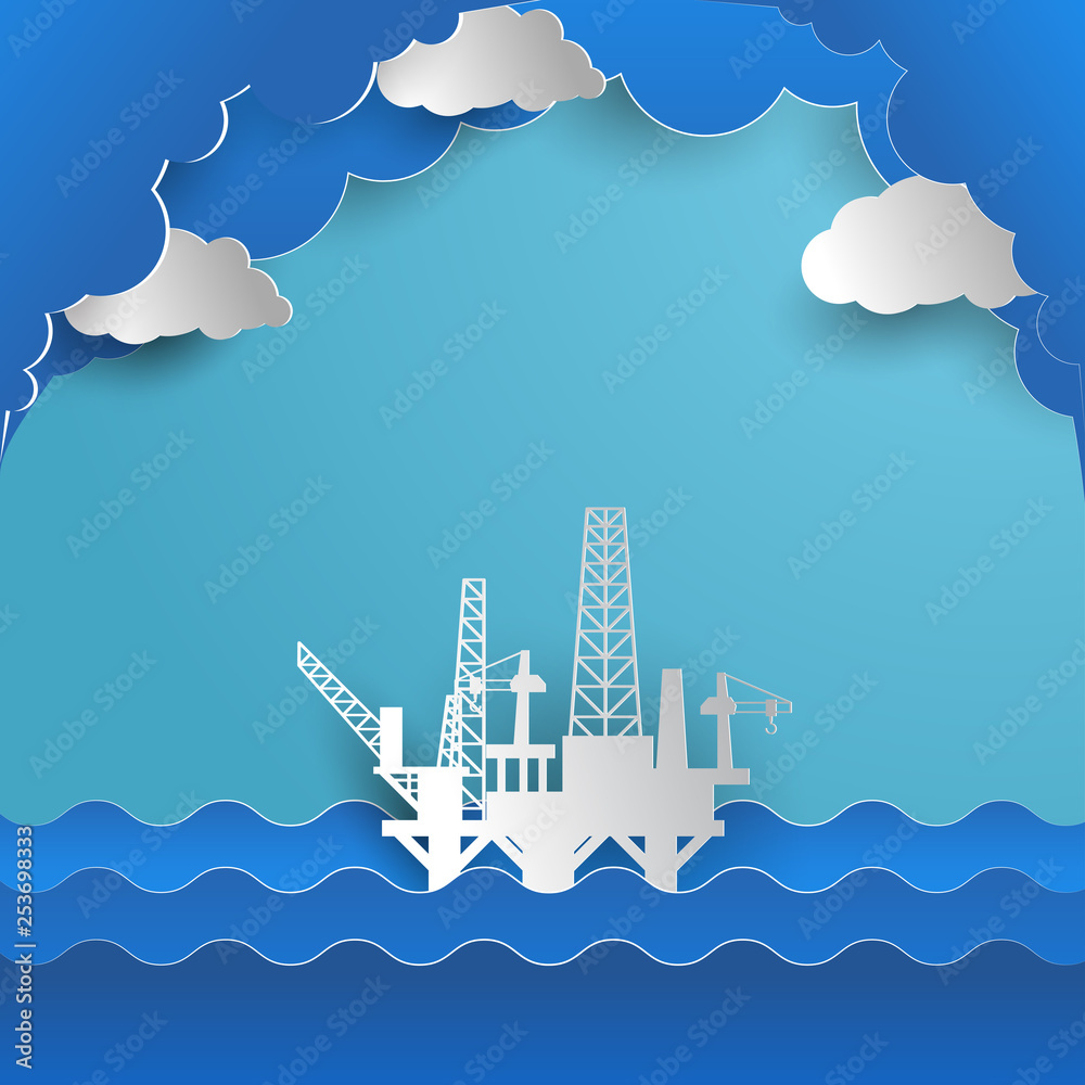 drilling rig for oil production platform in offshore paper art. vector ...