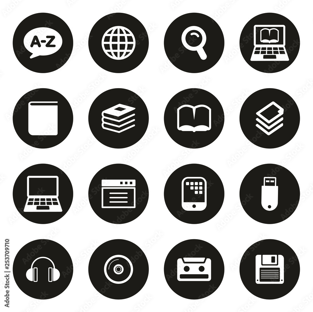 Dictionary or Glossary Icons White On Black Circle Stock Vector | Adobe ...