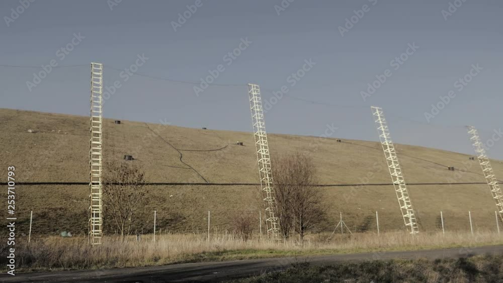 Garbage dump, landfill of municipal waste with protective net on steel ...