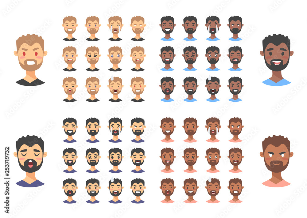 Set of male emoji characters. Cartoon style emotion icons. Isolated ...