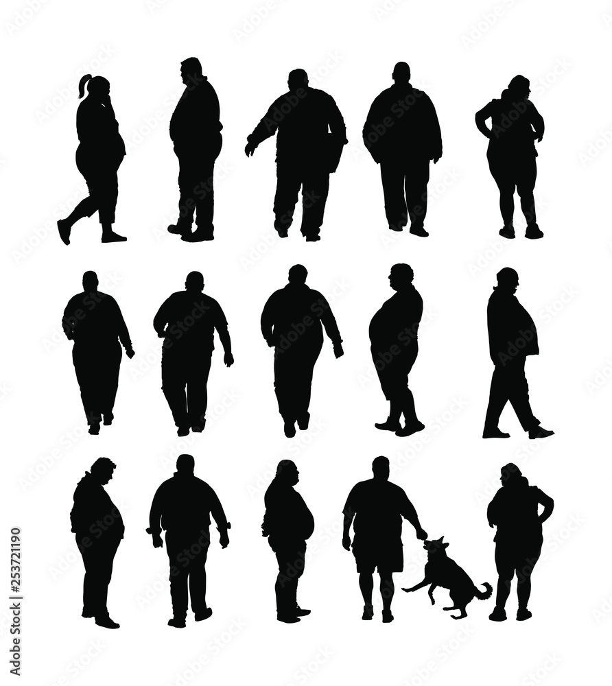 Vetor de Fat man walking health care activity vector silhouette ...