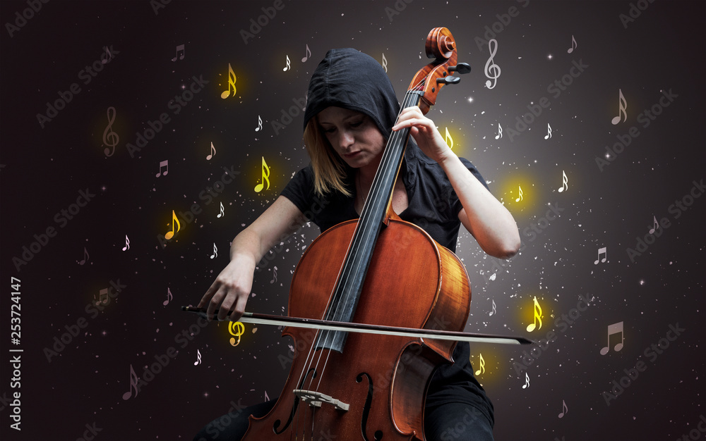 Young cellist with falling musical notes wallpaper and classical ...