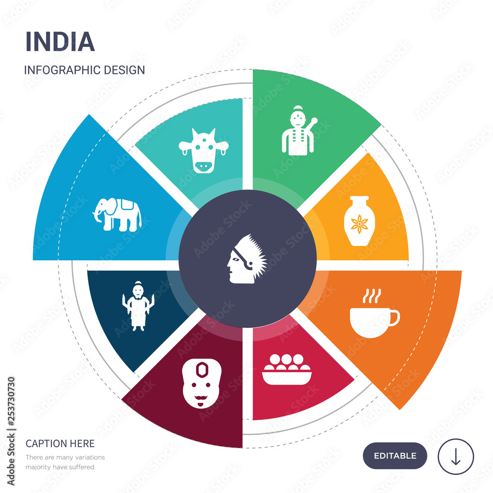 set of 9 simple india vector icons. contains such as indian, indian cow ...