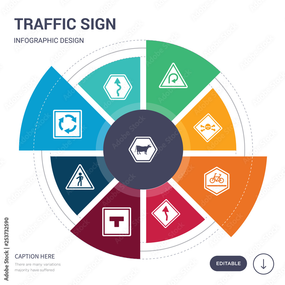 set of 9 simple traffic sign vector icons. contains such as cattle, zig ...