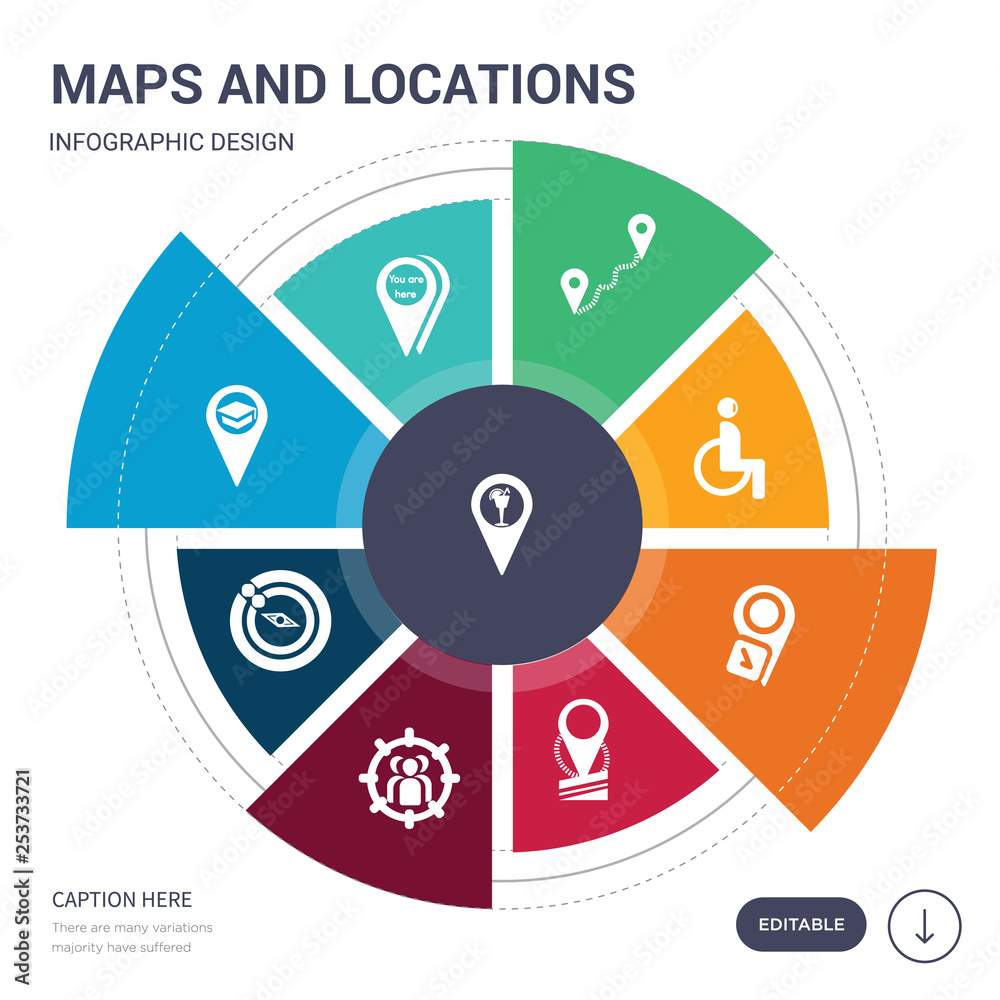 set of 9 simple maps and locations vector icons. contains such as club ...