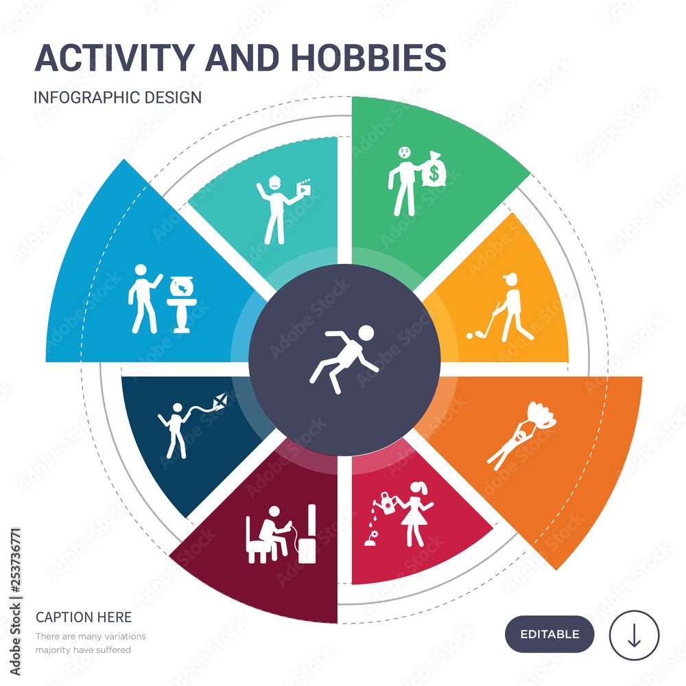 set of 9 simple activity and hobbies vector icons. contains such as ...