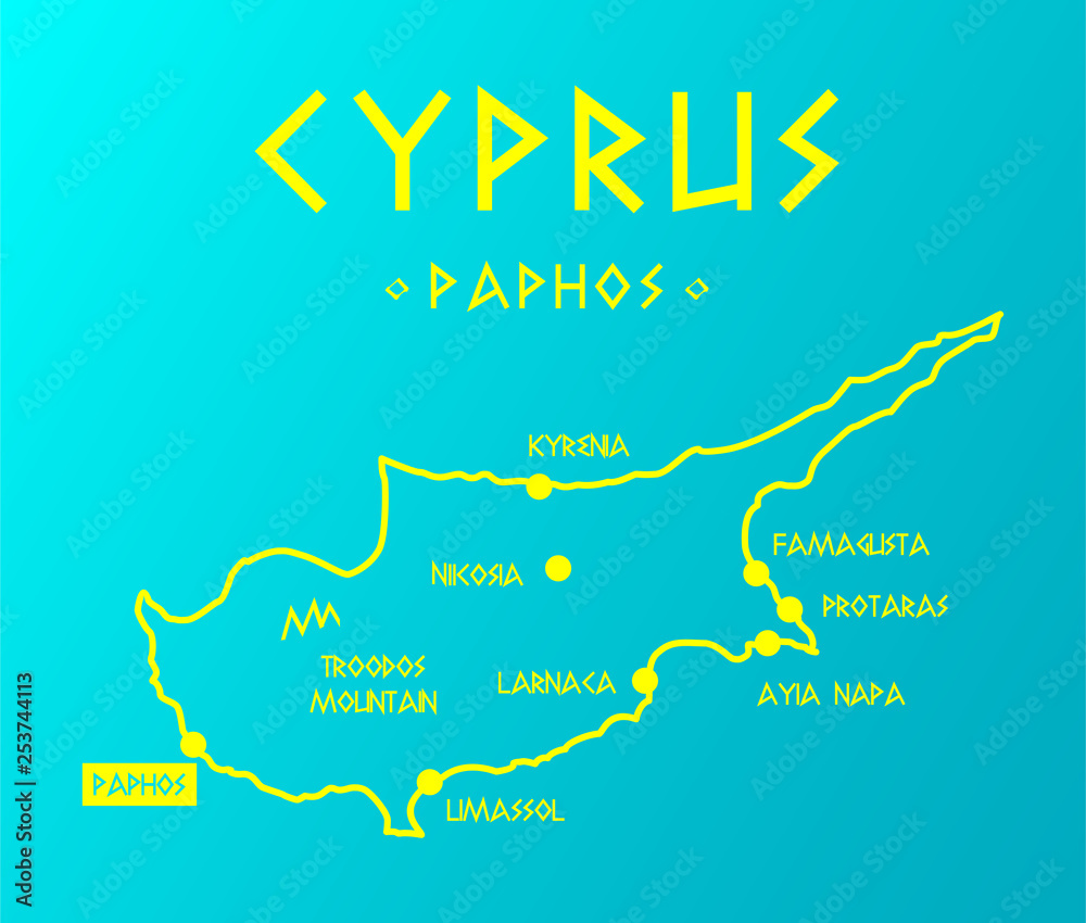 Vector map Cyprus with cities and capital Nicosia Stock Vector | Adobe ...