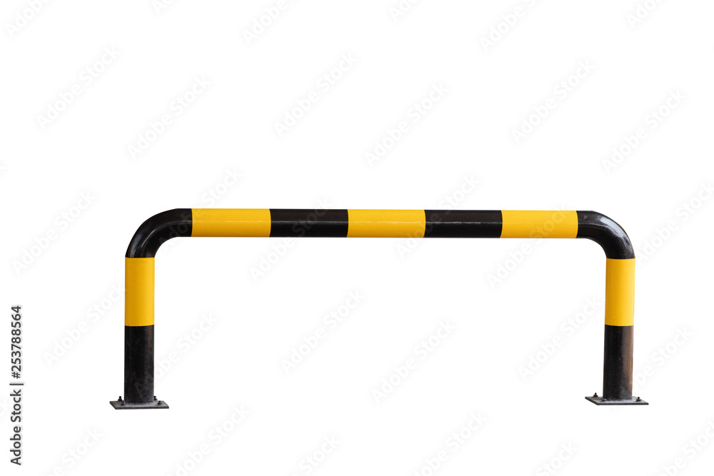yellow and black striped steel bollards isolate on white background ...